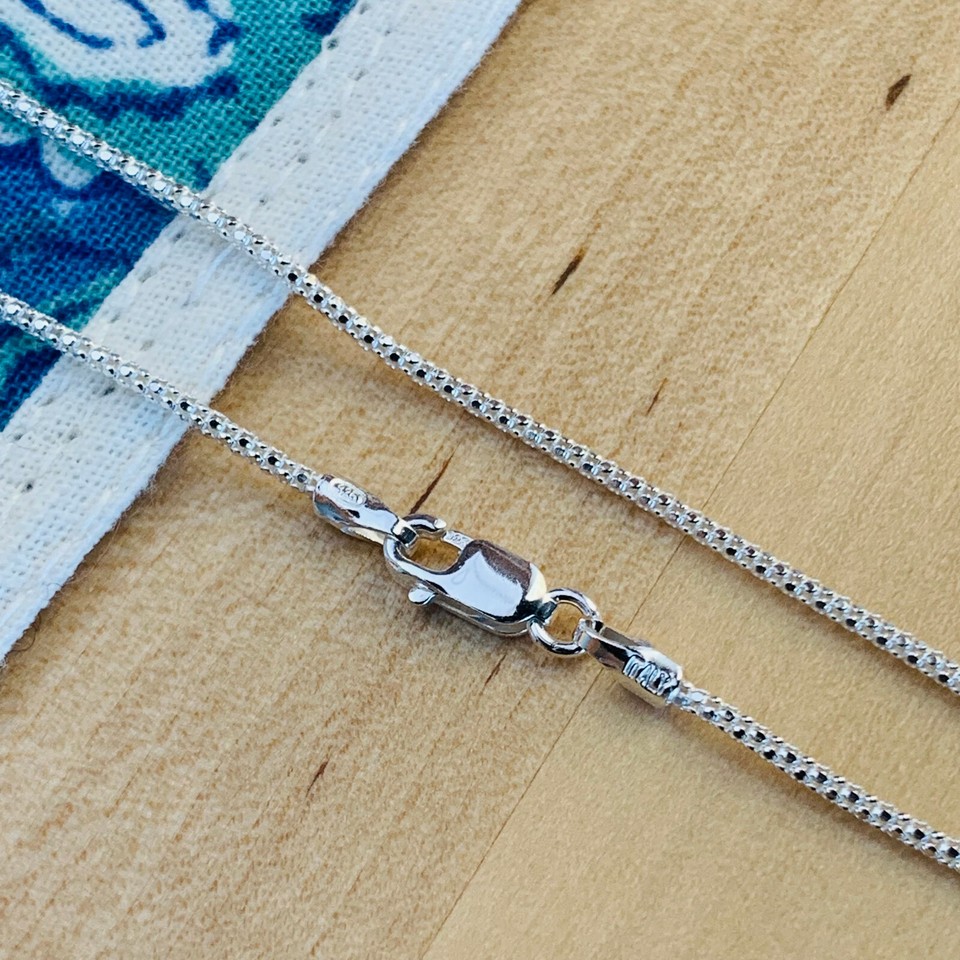 Real 925 Sterling Silver Diamond Cut Popcorn Chain Necklace Made in ...