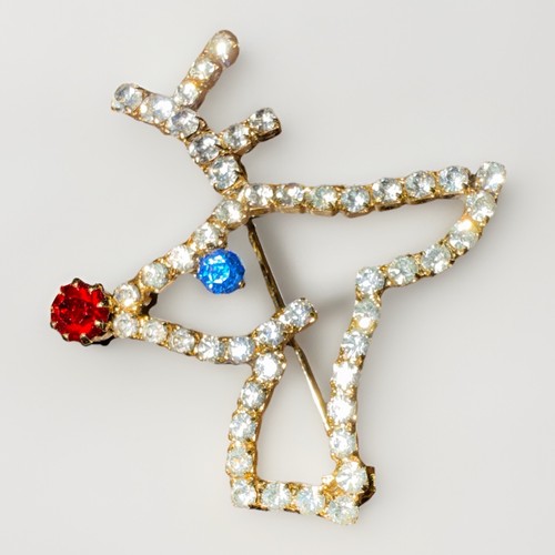Rudolph Red Nose Reindeer Rhinestone Outline Vintage Pin Brooch | eBay