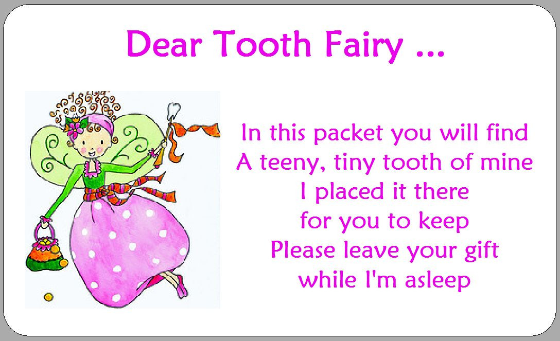 Dear Tooth Fairy Poem Stickers Cute Novelty Lost Tooth Labels Teacher ...
