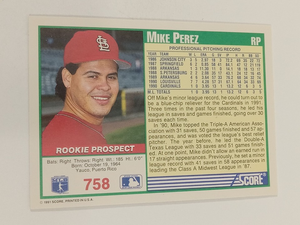 1991 Score Baseball Rookie Prospect #758 Mike Perez St. Louis Cardinals ...