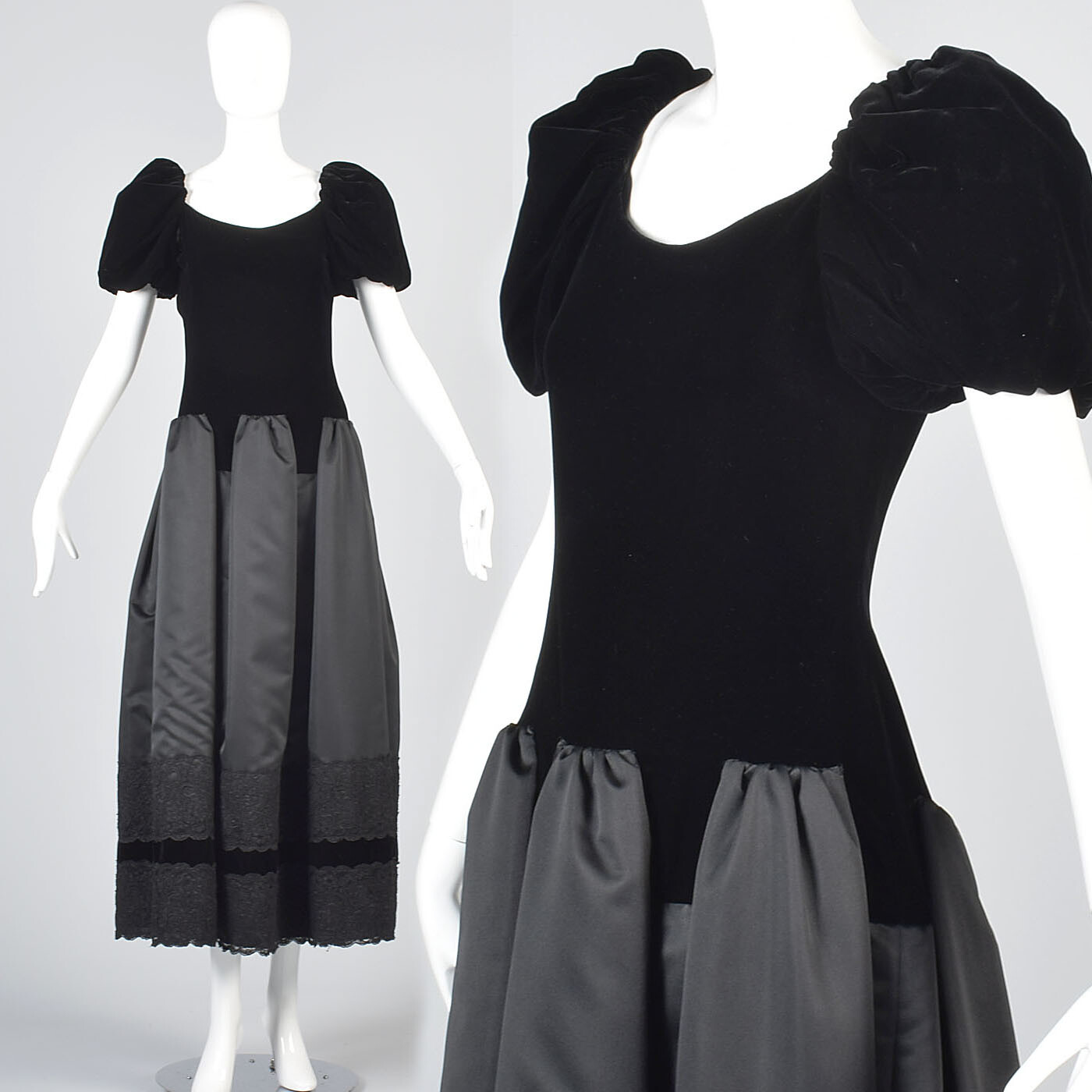 Scaasi Black Formal Modest Prom Dress Vintage 1980s Designer Evening ...