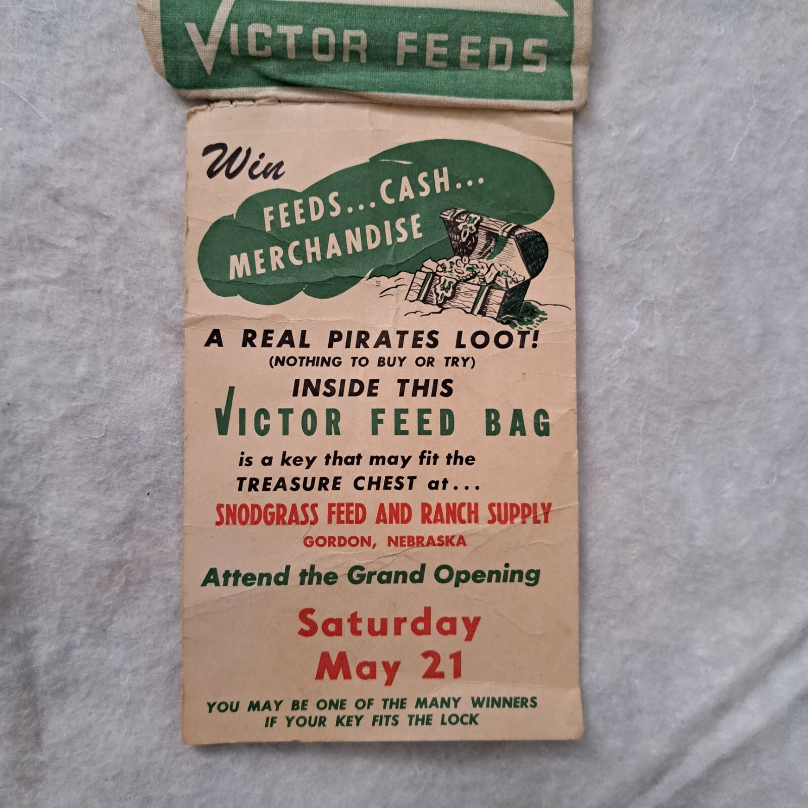 SNODGRASS FEED & RANCH SUPPLY Gordon, Nebraska VICTOR FEEDS DEALER Bag ...