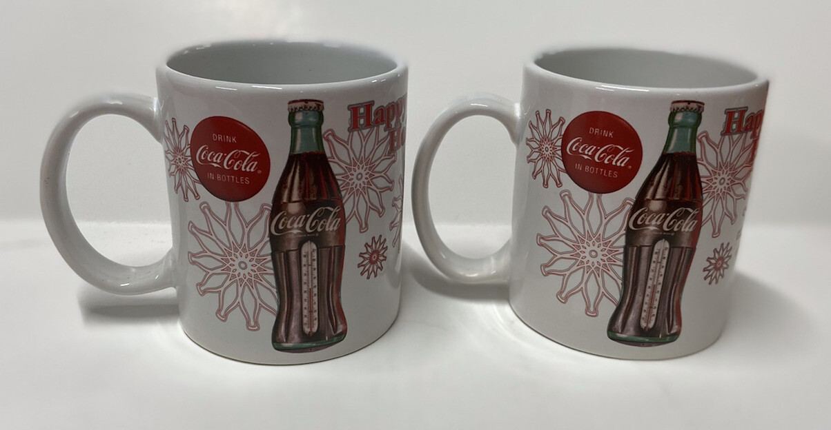 Coca Cola Santa Mug Cup Drink Coke in Bottles Snowflakes Christmas Set ...
