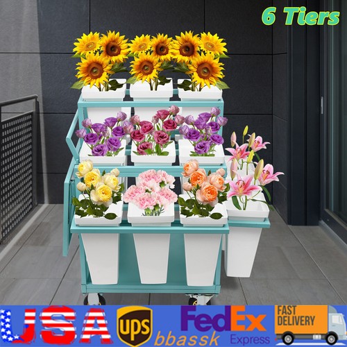 PP Flower Display Stand with Buckets Rolling Flower Display Rack Blue ...