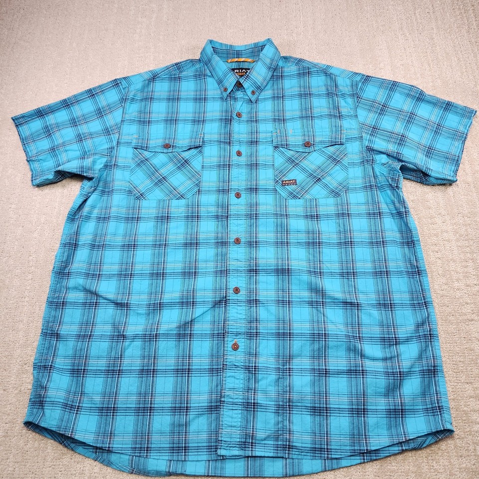 Ariat Shirt Men XL Rebar Made Tough Work Button Up Plaid Stretch ...