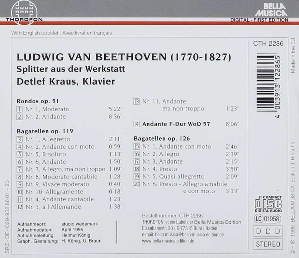 LUDWIG VAN BEETHOVEN Piano Works (CD) 4003913122865| eBay