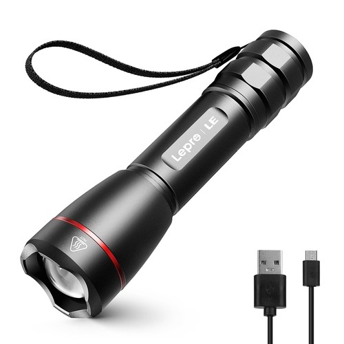 LED Rechargeable Flashlight, LP3000 High Lumens, Zoomable, Bright ...