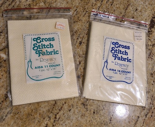 Lot of 2 14 & 11 Count Cream Aida Cloth 12"x18" from Regency | eBay