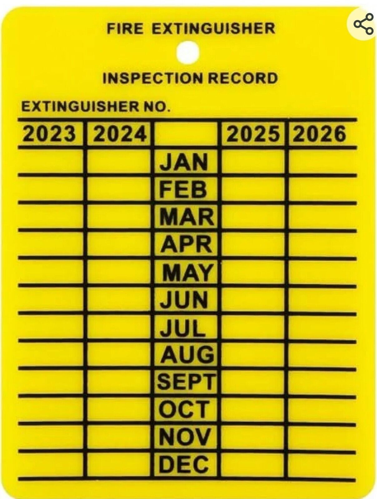 PLASTIC 4 YEAR FIRE EXTINGUISHER INSPECTION TAGS - 2023 - 2026 - 100 ...