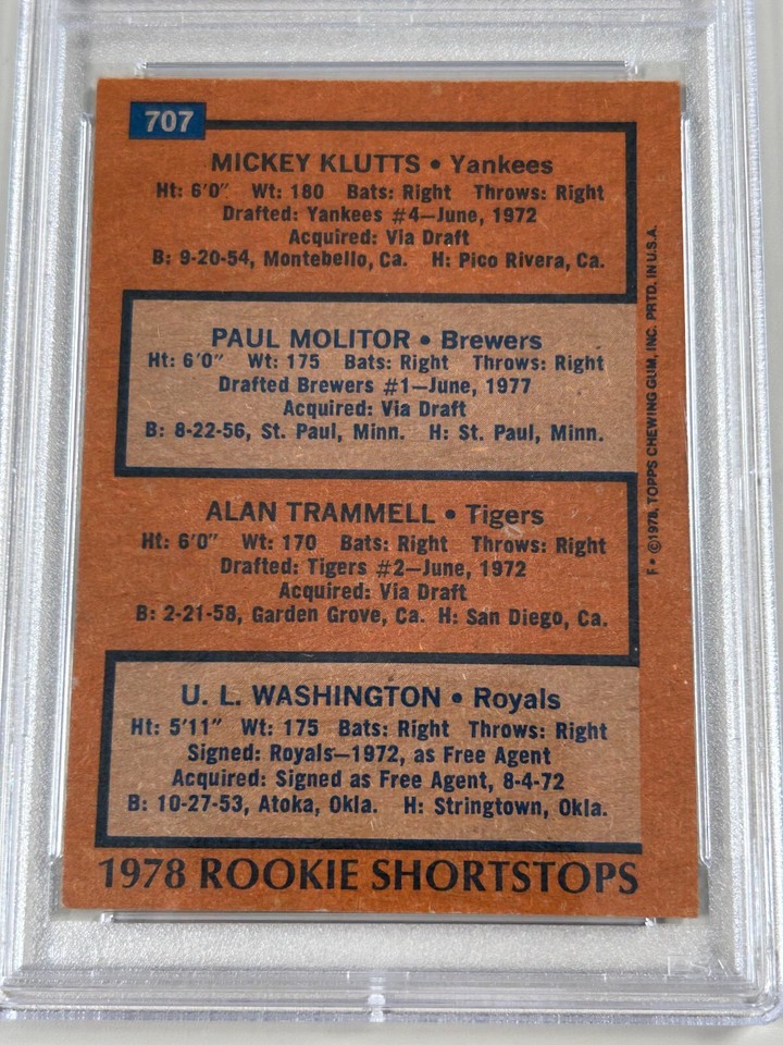 Paul Molitor Alan Trammell Signed 1978 Topps #707 PSA 10 Auto HOF 2004 ...