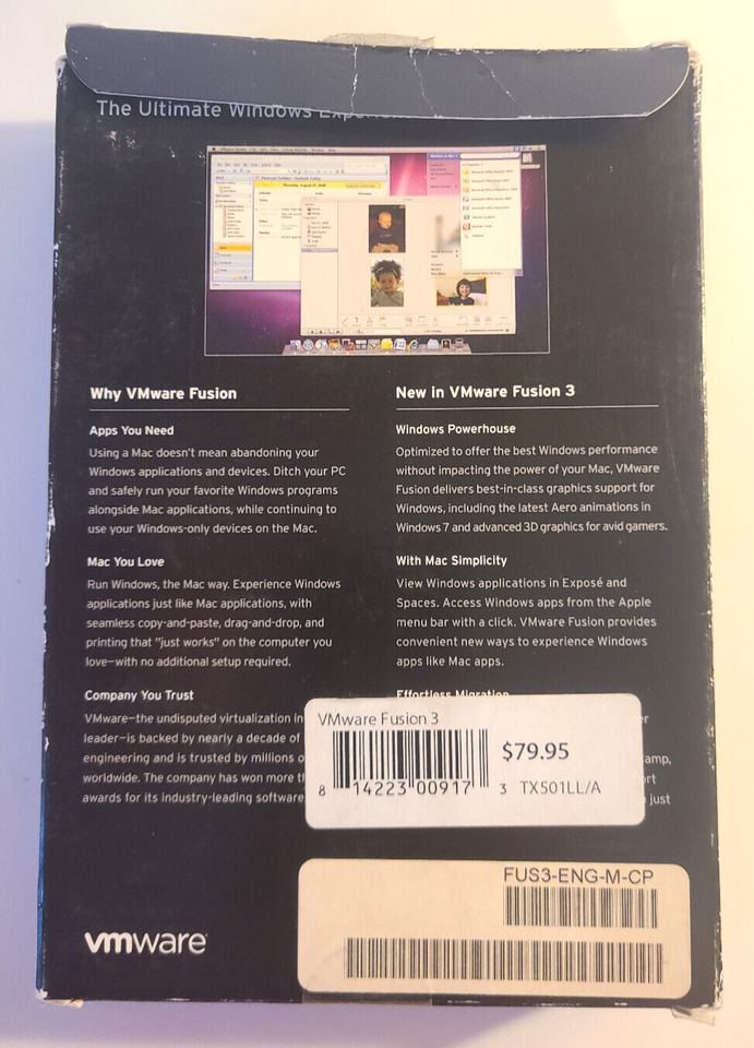 VMware Fusion 3 Windows experience on the Mac FUS3-ENG-M-CP Open Box Unused | eBay