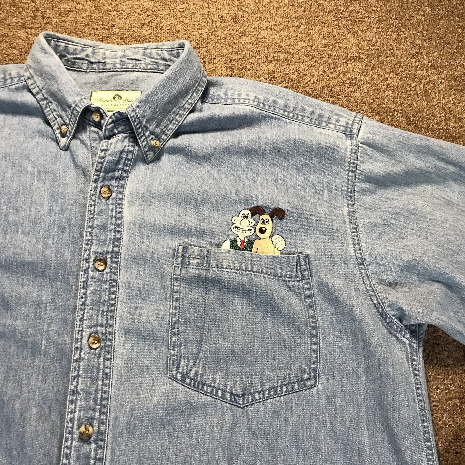 Wallace And Gromit Denim Button Down Shirt Aspen Gold… - Gem