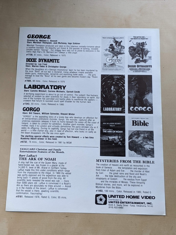 VCI UNITED HOME VIDEO VHS PROMO AD SLICK 8X11 OG RARE DIXIE DYNAMITE ...