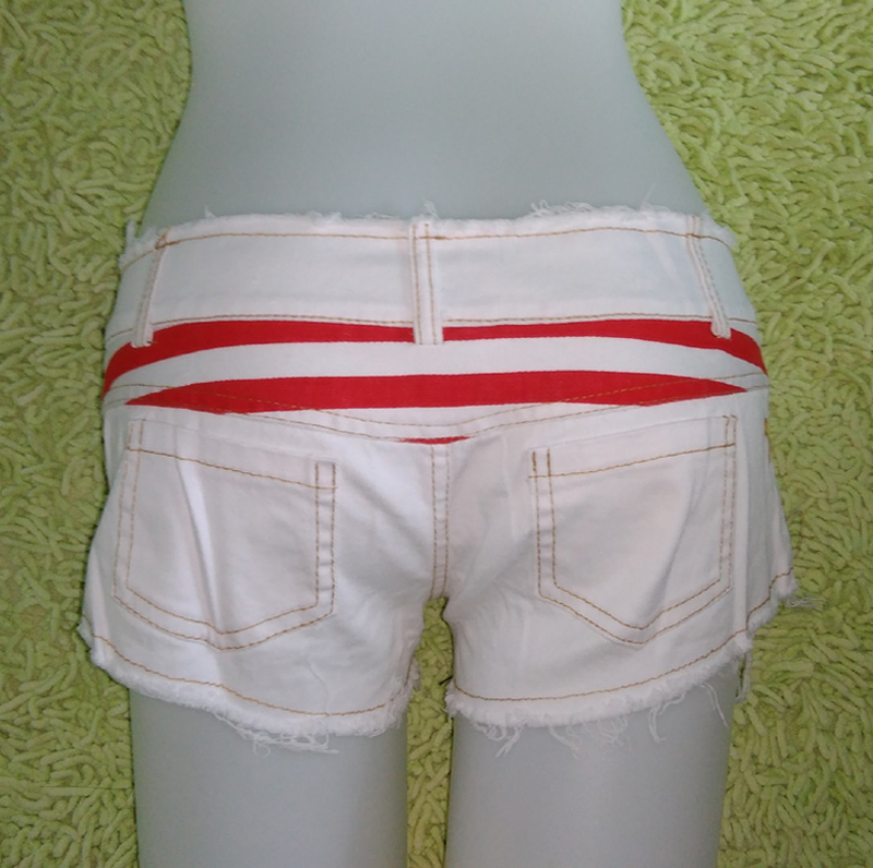 New Women Girl Mini Jeans Shorts Pants Trousers Denim Red Stripes Cross ...