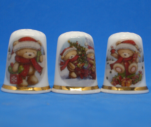 Birchcroft Thimbles -- Set of Three -- Christmas Teddies | eBay