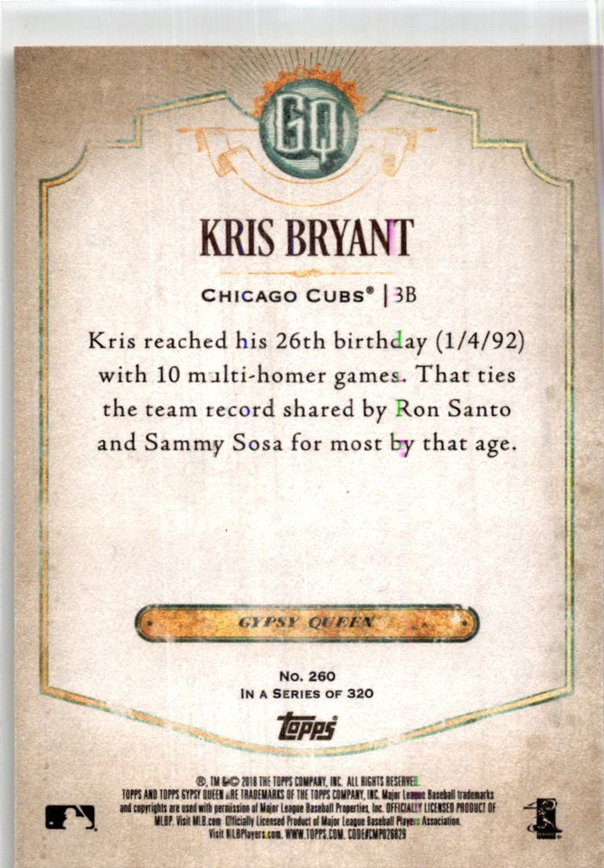 2018 Topps Gypsy Queen Kris Bryant #260 Team Swap Error | eBay