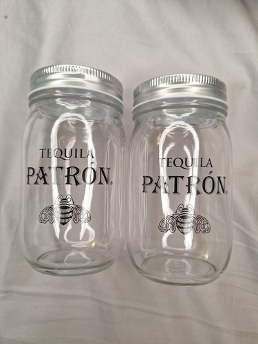 Lot Of 2 Glass Patron Tequila Mason Jars With Lids | eBay