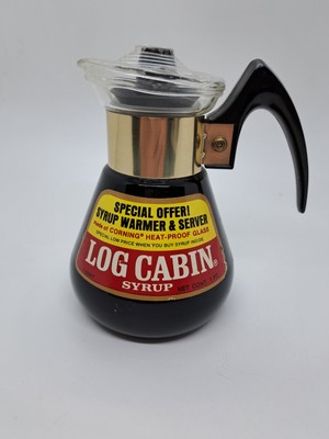 Vintage Log Cabin Syrup Warmer & Server Corning Heat-Proof FULL ! | eBay