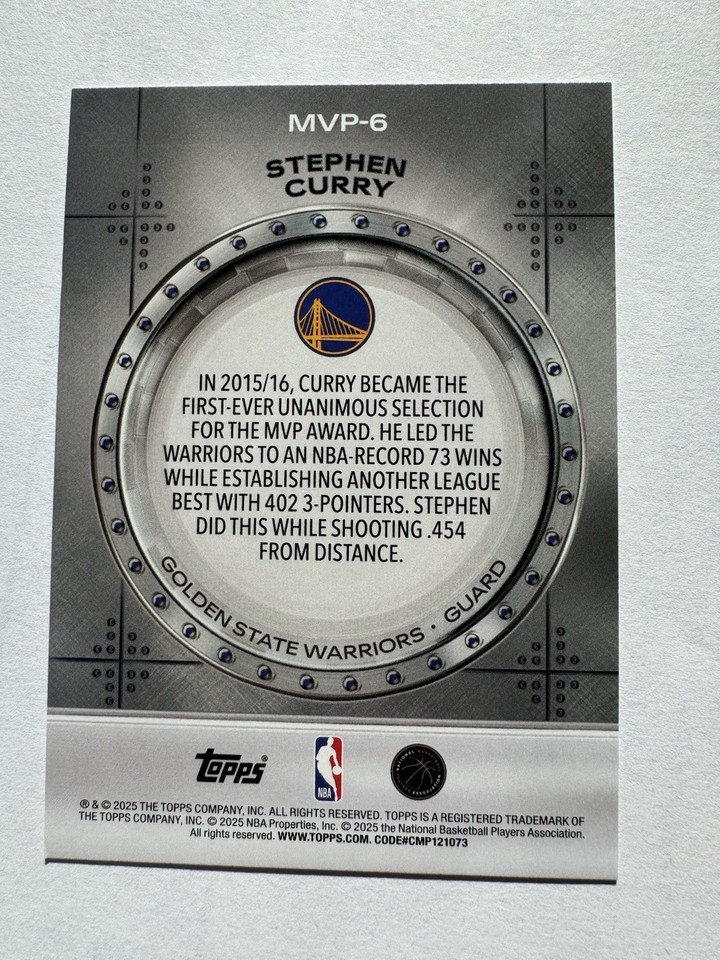 2025-26 Topps Basketball Stephen Curry MVP VAULT #MVP-6 | eBay