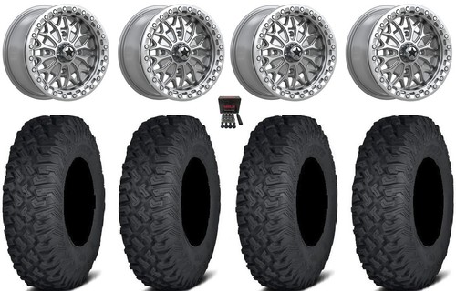MSA Bolo Beadlock 15" Wheels Silver +38mm 30" Coyote Tires Polaris RZR ...