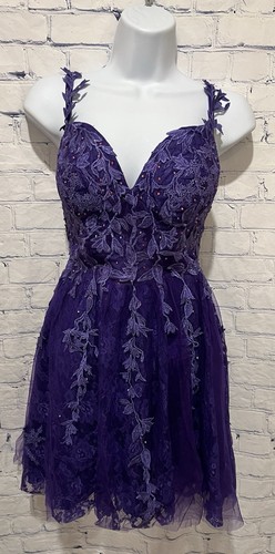 Lavetir Purple Short Multilayer Tulle Embellished dress Prom Homecoming ...