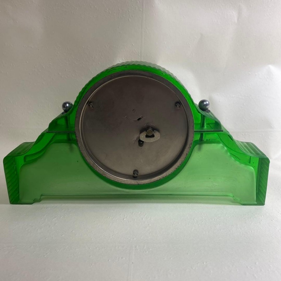 Meiko Tokei Green Glass Table Clock Art Deco Mechanical Vintage Working ...