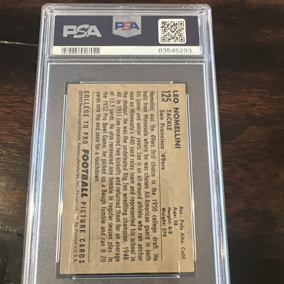 1952 bowman Small PSA 4 VG-EX Leo Nomellini #125 49ers | eBay