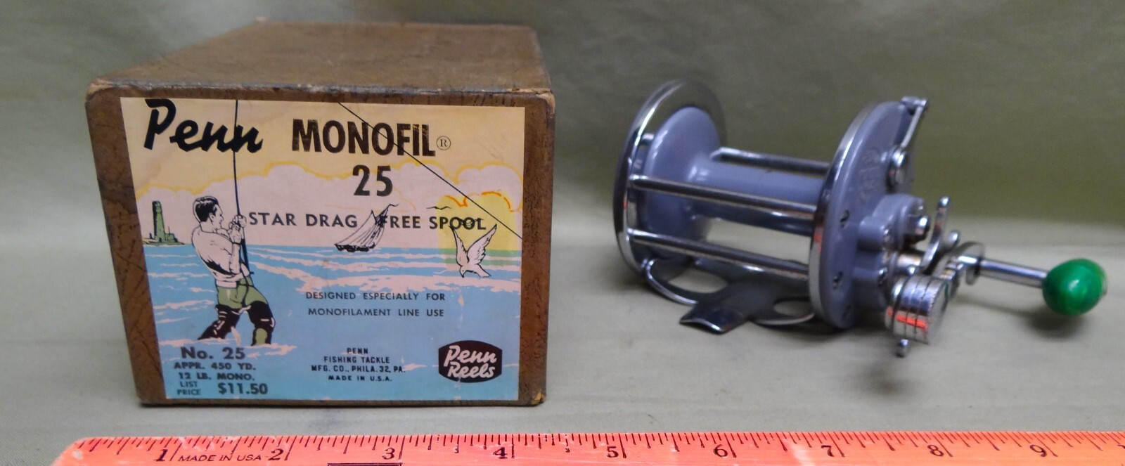 Vintage Penn No. 25 "Monofil", Teal/Gray Color Body w/Original Picture Box | eBay