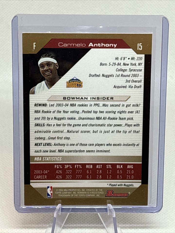 2004-05 Bowman #15 Carmelo Anthony Gold 2nd Year NBA FHOF NM+ | eBay