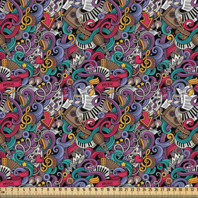 Hipster Fabric by yard polyester Music Theme Instruments | eBay