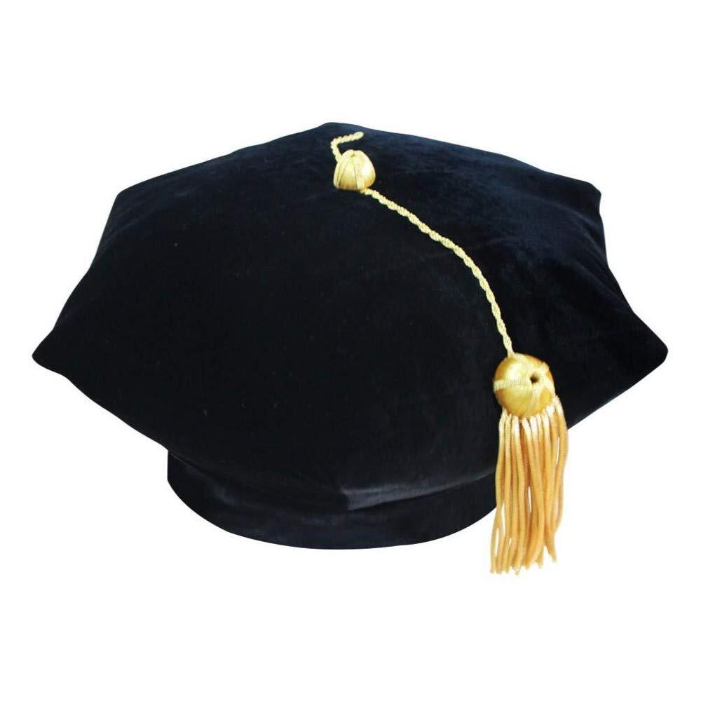 Black Velvet Doctoral Tam 6-Sided PhD Cap with Gold Bullion Tassel ...