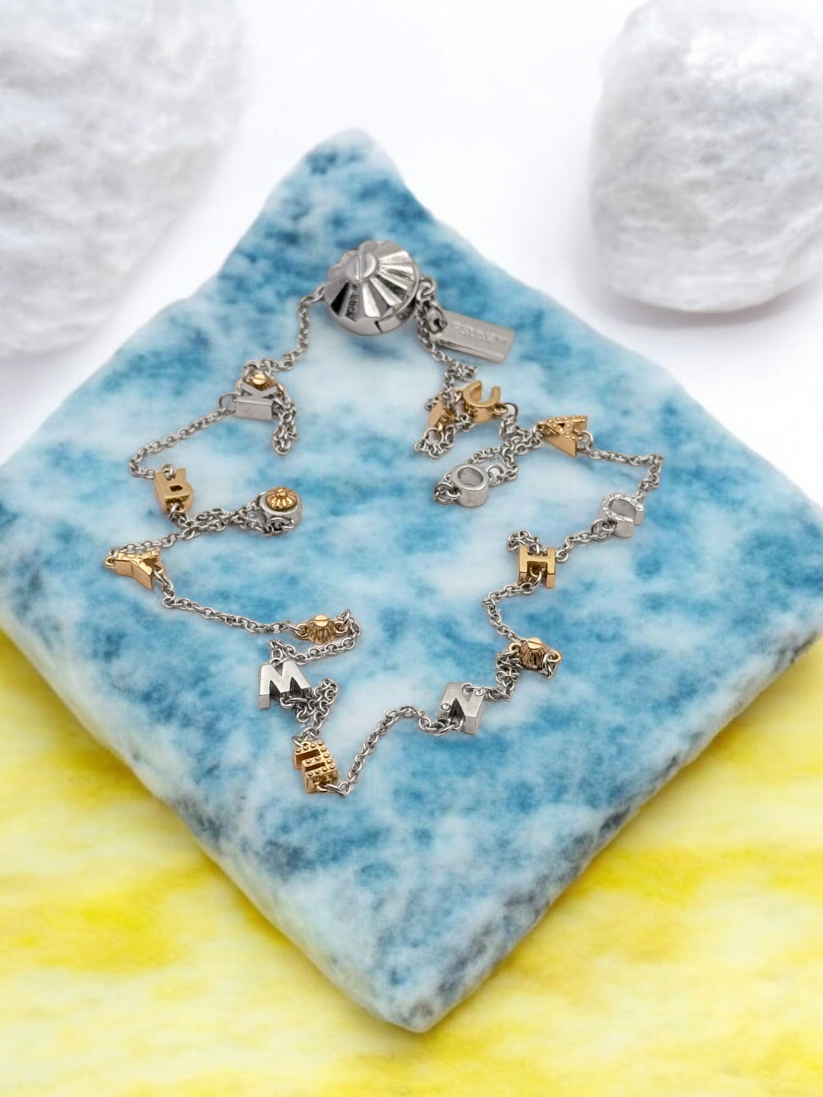 Coach Pave Daisy Rivet Chain NEW YORK Letter Chain Ne… - Gem