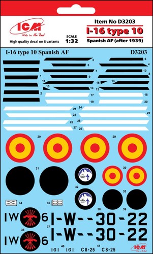 I-16 Modèl 10 Spanish Af (After 1939) 1:3 2 Decal Sheet Icm ...