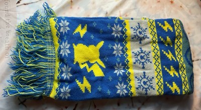 Pokemon Pikachu Festive Winter Blue Yellow Knit Scarf One Size-Adult ...