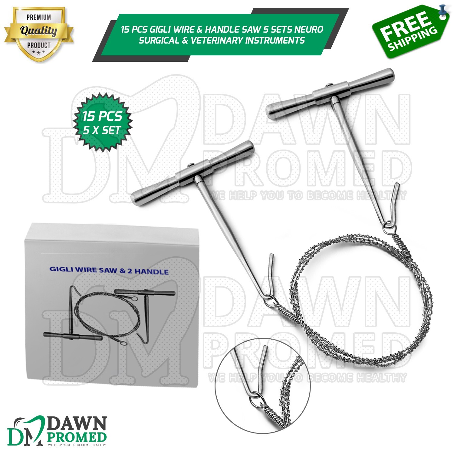 15 Pcs GIGLI Wire & Handle Saw 5 Sets Neuro Surgical & Veterinary Inst ...