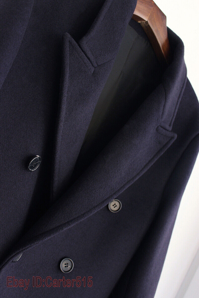 Men 100% Wool British Style Trench Coat Overcoat Lapel Double Breasted ...