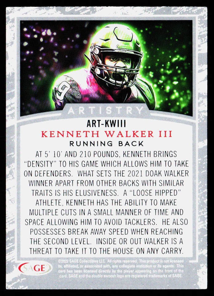 2022 SAGE #ART-KWIII Kenneth Walker III Artistry Gold | eBay