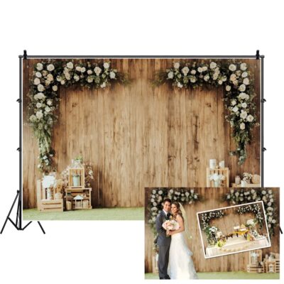 8x6ft Polyester Wedding Backdrop Rustic Floral Flower Wood Wall ...