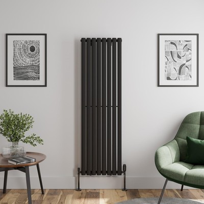 Black Designer Radiator Vertical Oval Single Panel Rad 1600x480mm Steel ...