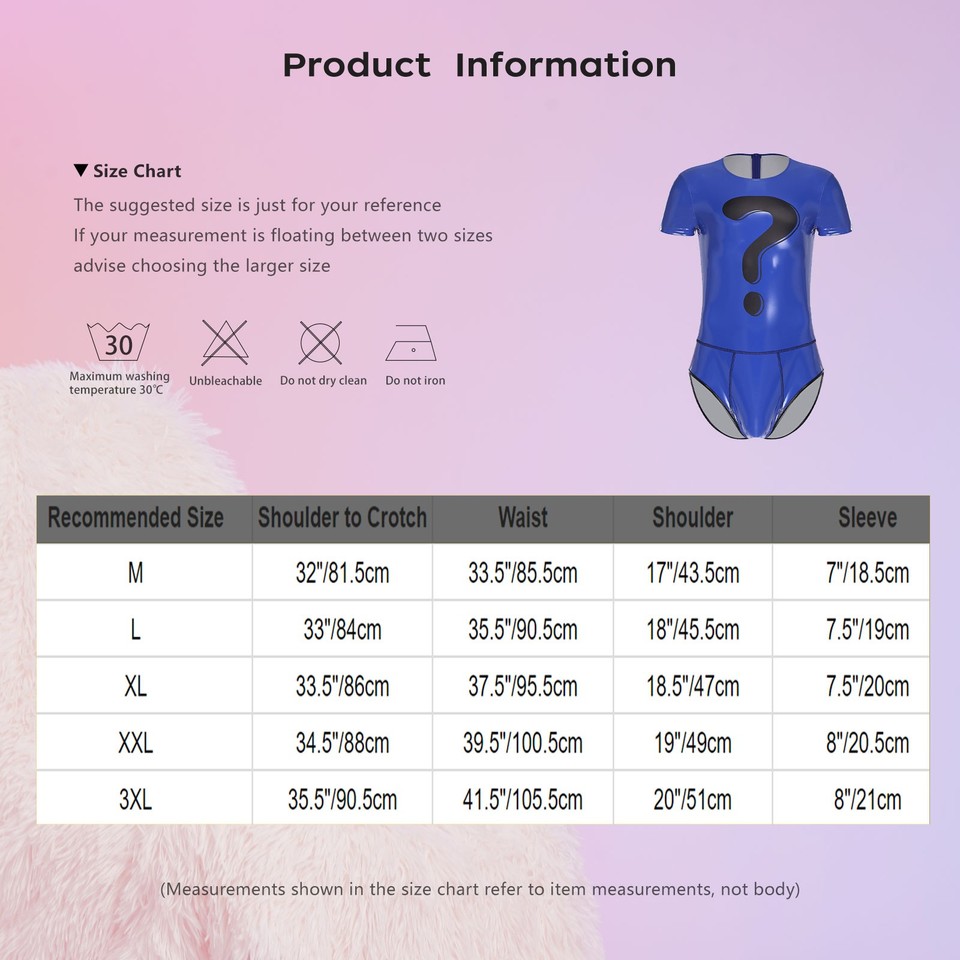 Mens PU Leather Question Mark Printed Bodysuit Short Sleeve High Cut ...