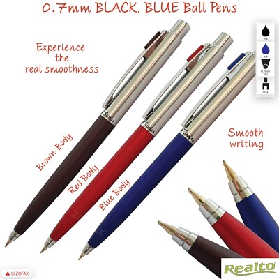 0.7mm Tip REALTO Metal BLACK BLUE Retractable Ballpoint Pen Real Smooth ...