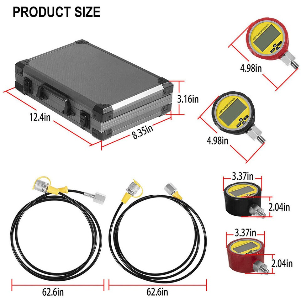 700BAR Digital Hydraulic Pressure Test Kit 2 Gauge 9Coupling 2Hose for ...