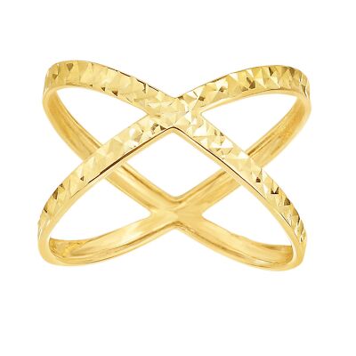 14K Yellow Gold Diamond-Cut Texture CrissCross Ring Fine Jewelry | eBay