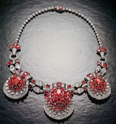 Oval Lab Burmese Ruby Intricate Collar Necklace 925 SS High Auction ...