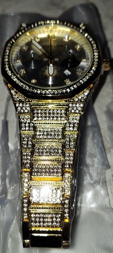 Men's Fully iced out Gold Over Steel Celebrity Style Chronograph Style ...