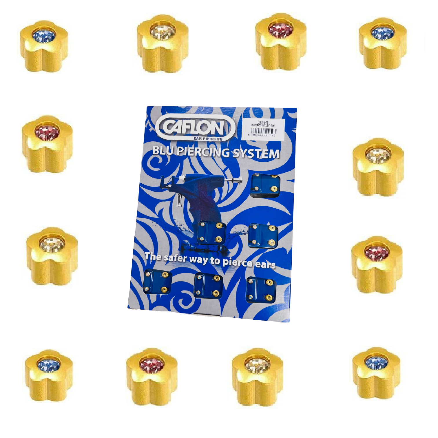 12 Pairs Caflon Gold Plated Assorted Flowerstone Ear Piercing Studs 4mm ...