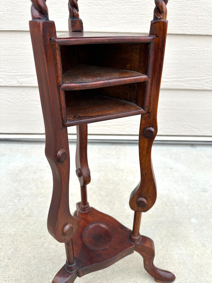 Antique Red Mahogany Wood Plant Stand with 2 Small Drawers or Cigar ...