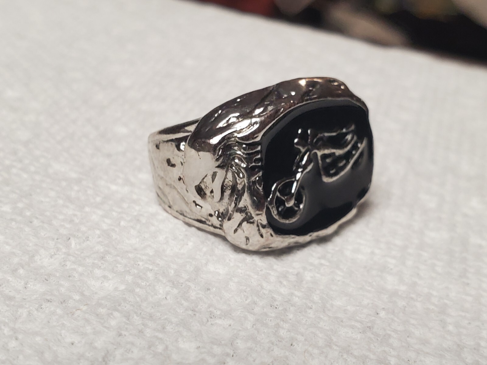 CHOPPER HEAVY SILVER TONE MENS RING MOTORCYCLE RIDE… - Gem