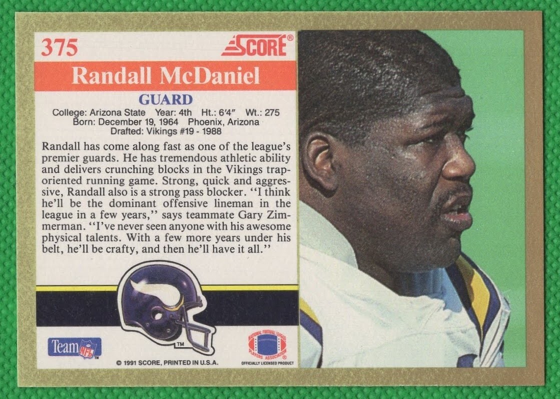 1991 Score - #375 Randall McDaniel for sale online | eBay