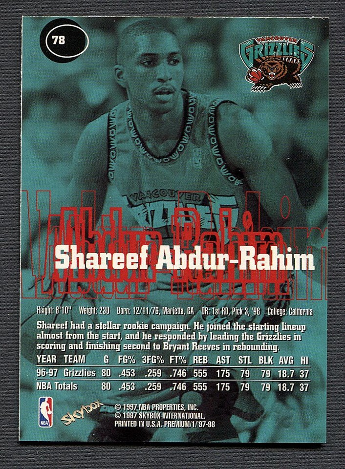 1997-98 SkyBox Premium #78 Shareef Abdur-Rahim | eBay